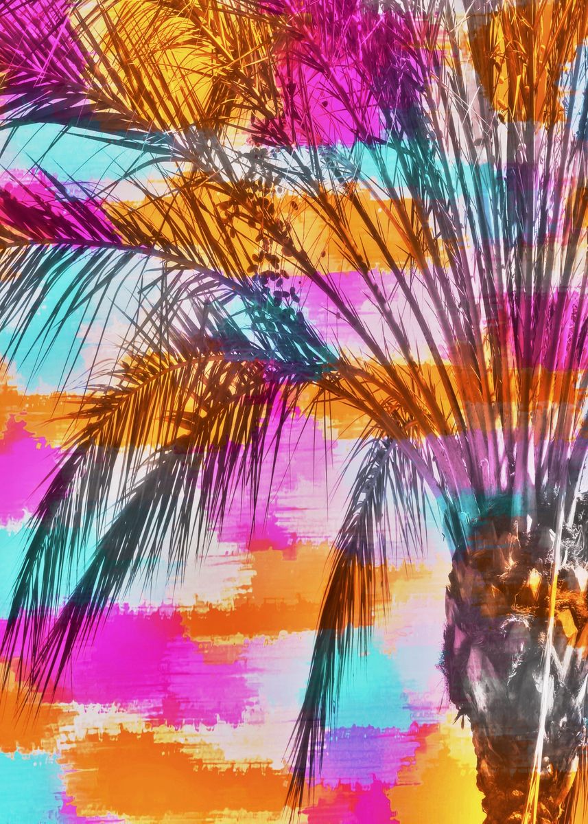 'palm tree in pink blue ' Poster, picture, metal print, paint by timmy ...