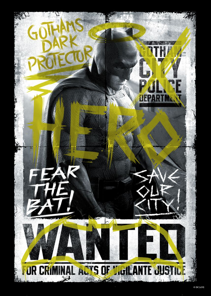 'Batman wanted' Poster, picture, metal print, paint by DC Comics | Displate