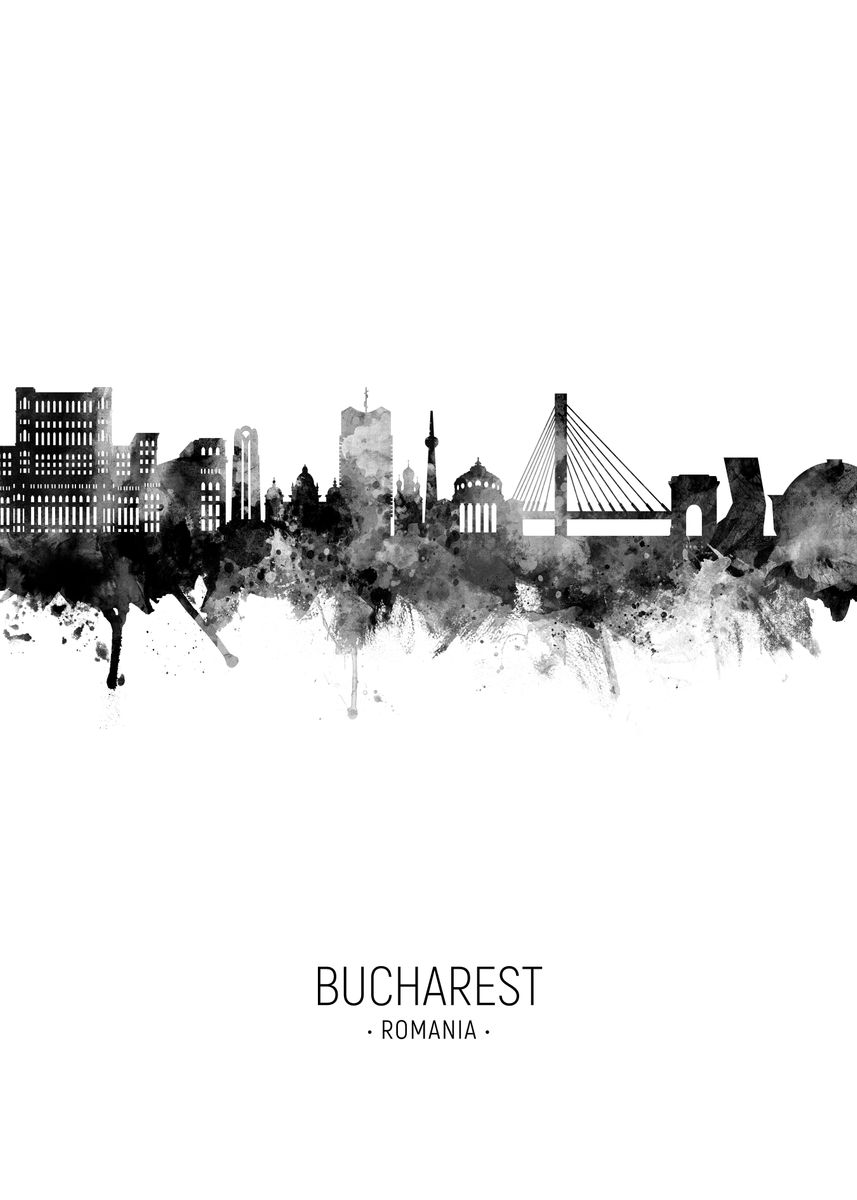 'Bucharest Romania Skyline' Poster by Michael Tompsett | Displate