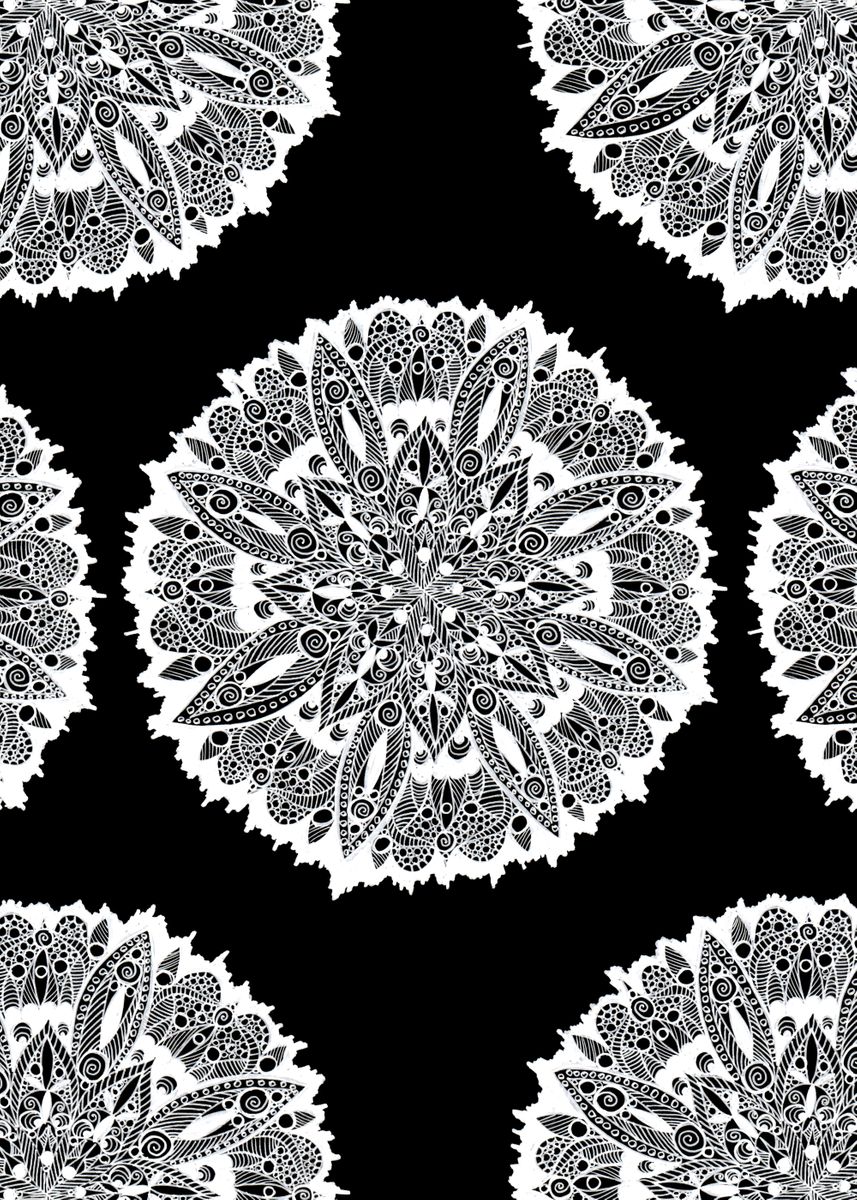 'White Mandala on Black' Poster by Sebastian Grafmann | Displate