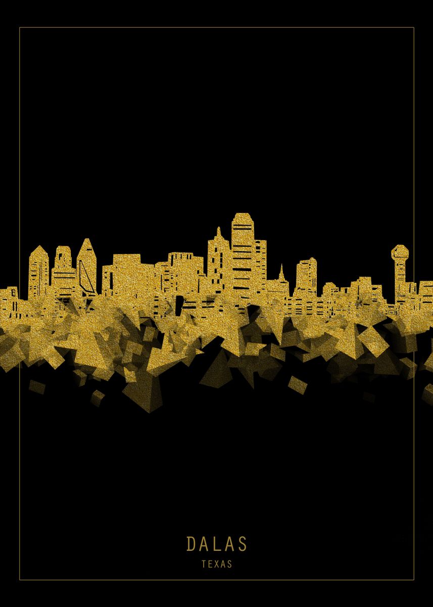 'Dallas skyline gold' Poster, picture, metal print, paint by Bekim Art ...