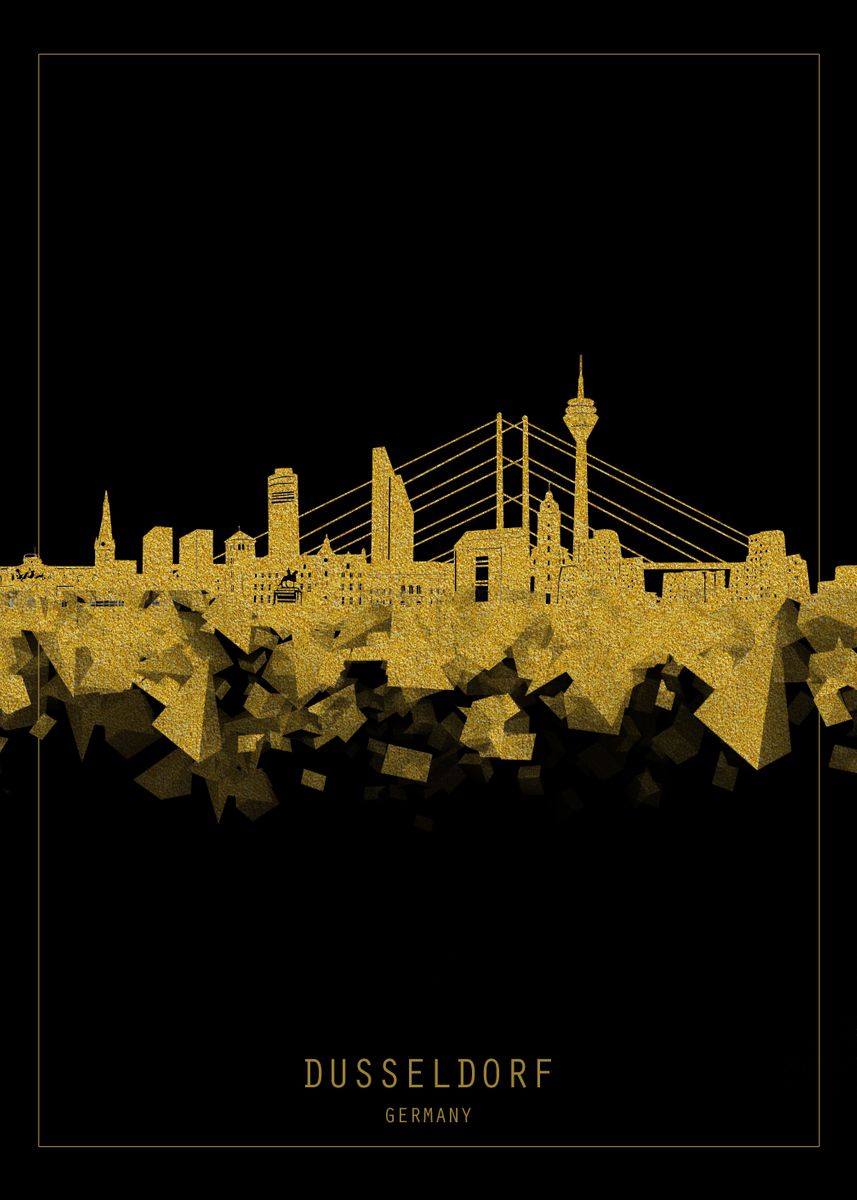 'Dusseldorf skyline gold' Poster, picture, metal print, paint by Bekim ...
