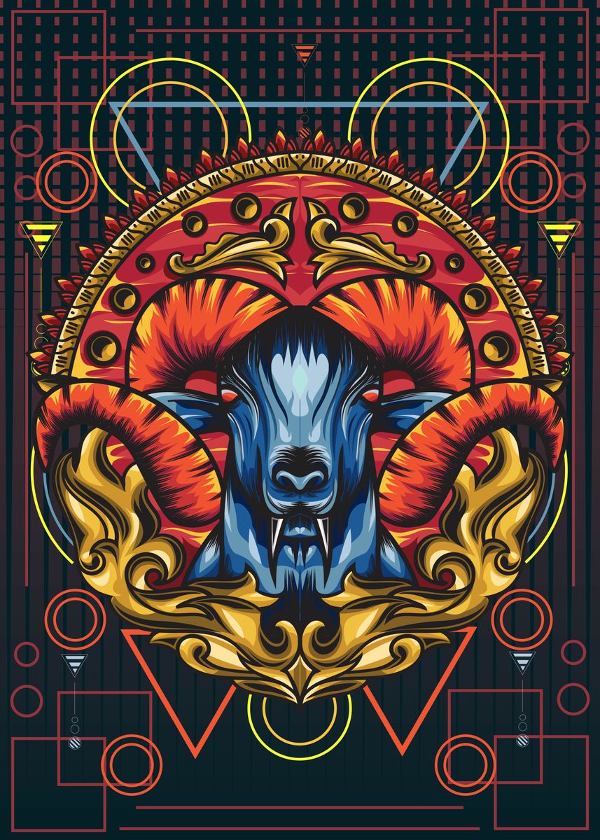 ' Goat Mythology Ornamental' Poster by Dwi Krisdiantoro | Displate