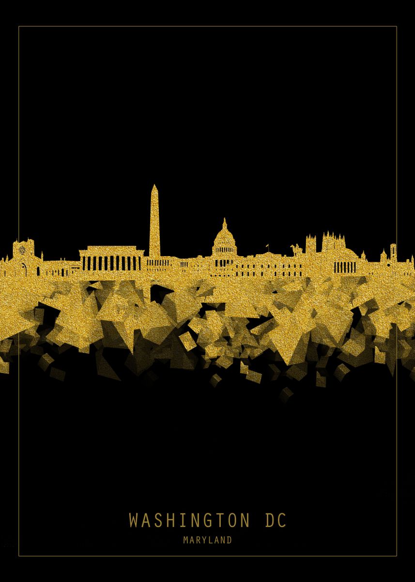 'Washington dc skyline gold' Poster, picture, metal print, paint by ...