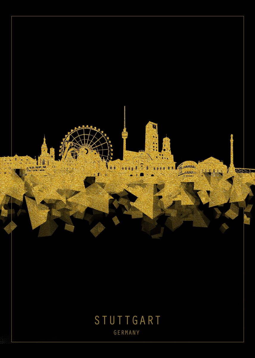 'Stuttgart skyline gold' Poster, picture, metal print, paint by Bekim ...