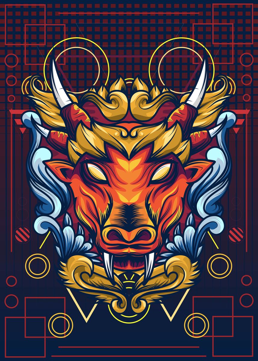 'Mythical Cow Geometry' Poster by Dwi Krisdiantoro | Displate