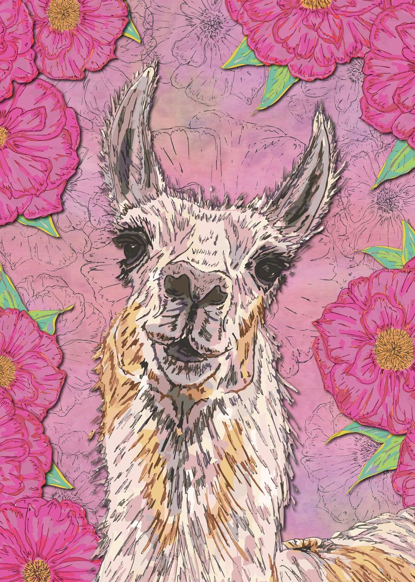 'Perfectly Pink Llama' Poster by Lotti Brown | Displate