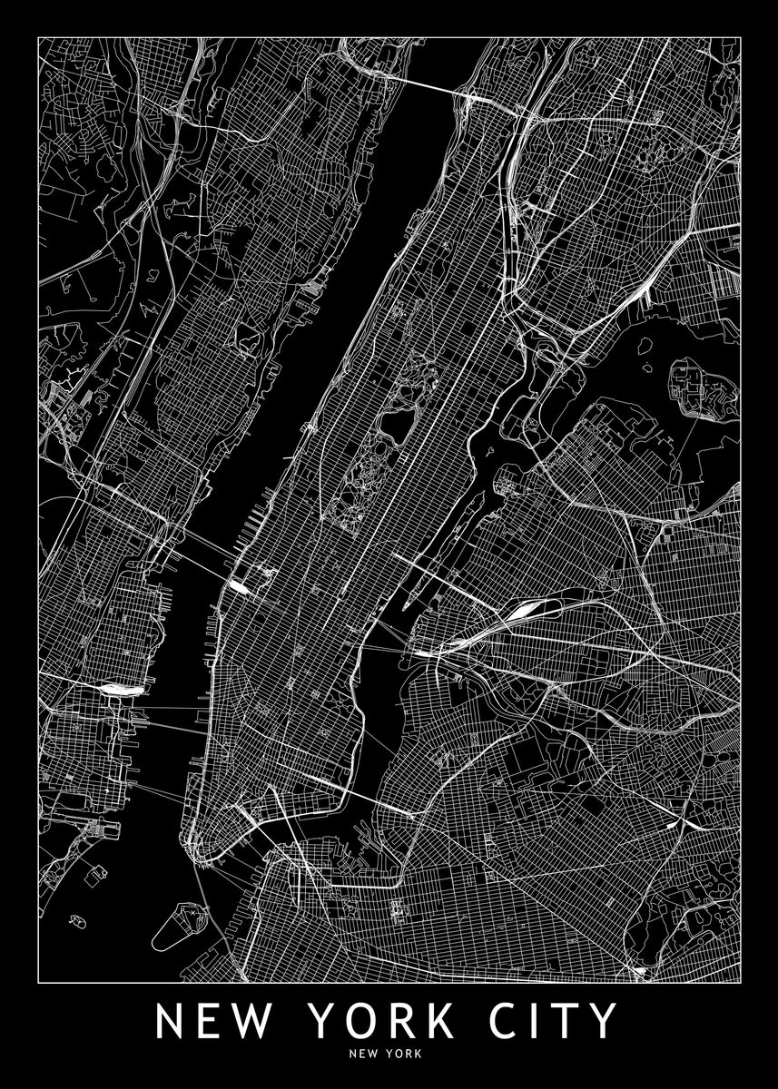 'New York City Black Map' Poster by Multiplicity Maps | Displate