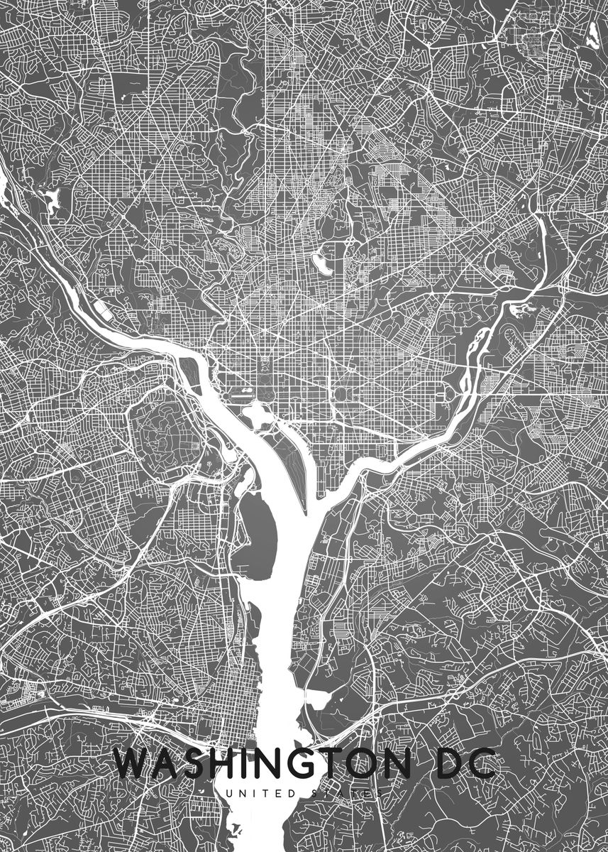 'Washington DC map BW' Poster, picture, metal print, paint by mapsies ...