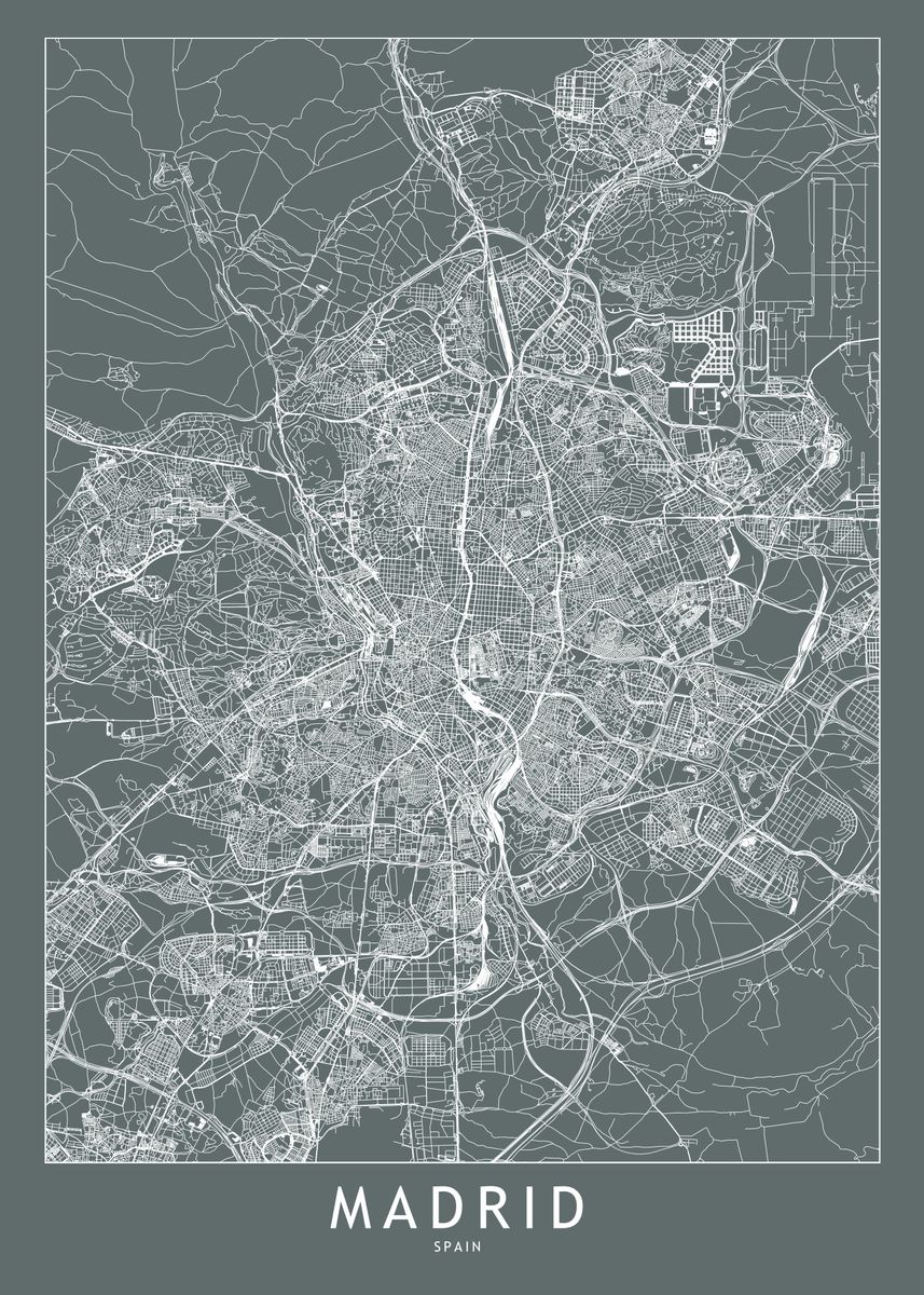 'Madrid Grey Map' Poster, picture, metal print, paint by Multiplicity ...