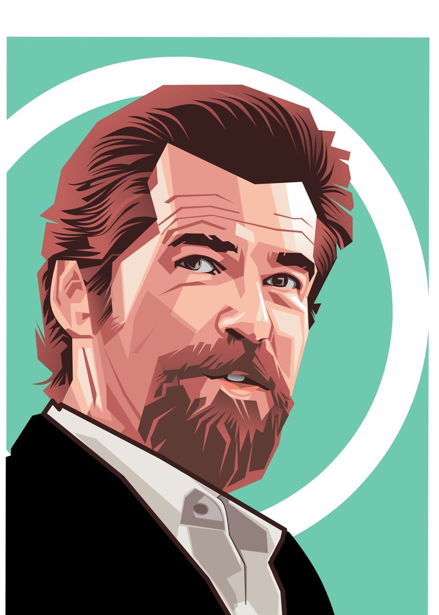 'Pierce brosnan on cartoon ' Poster, picture, metal print, paint by ...