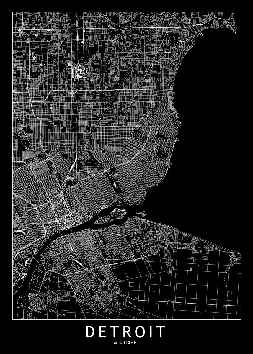 'Detroit Black Map' Poster, picture, metal print, paint by Multiplicity ...
