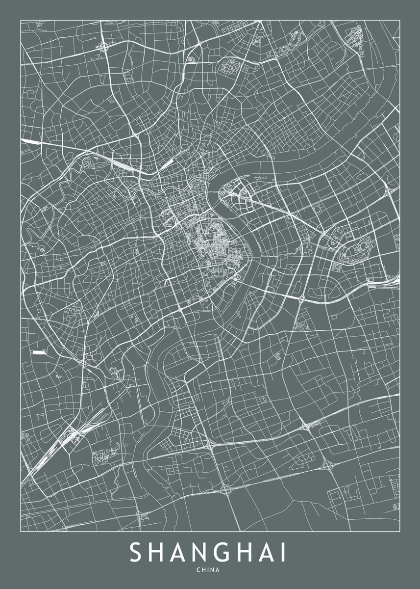 'Shanghai Grey Map' Poster by Multiplicity Maps | Displate