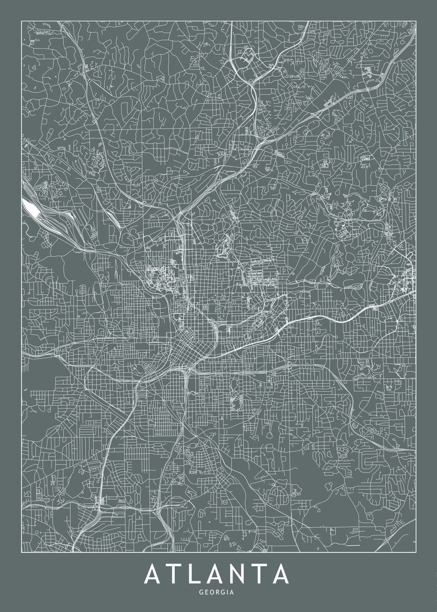 'Atlanta Grey Map' Poster, picture, metal print, paint by Multiplicity ...