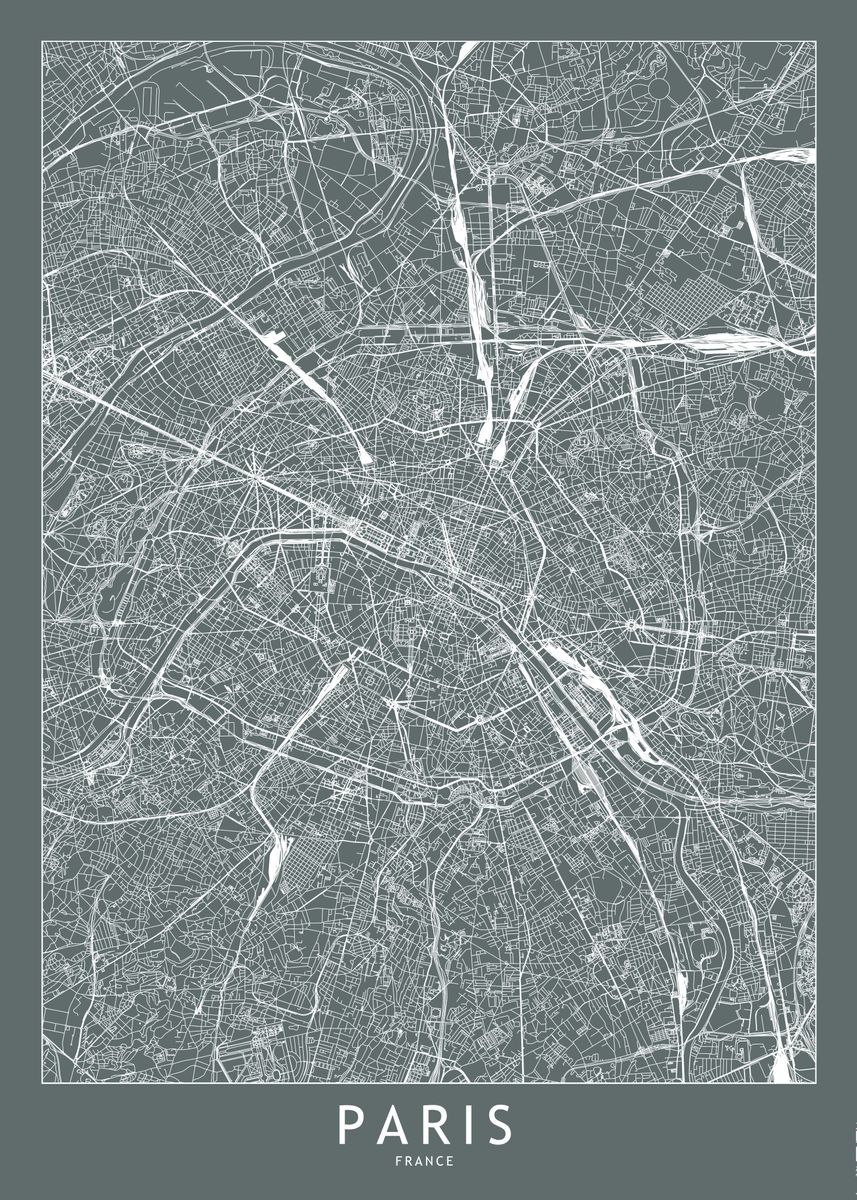 'Paris Grey Map' Poster by Multiplicity Maps | Displate