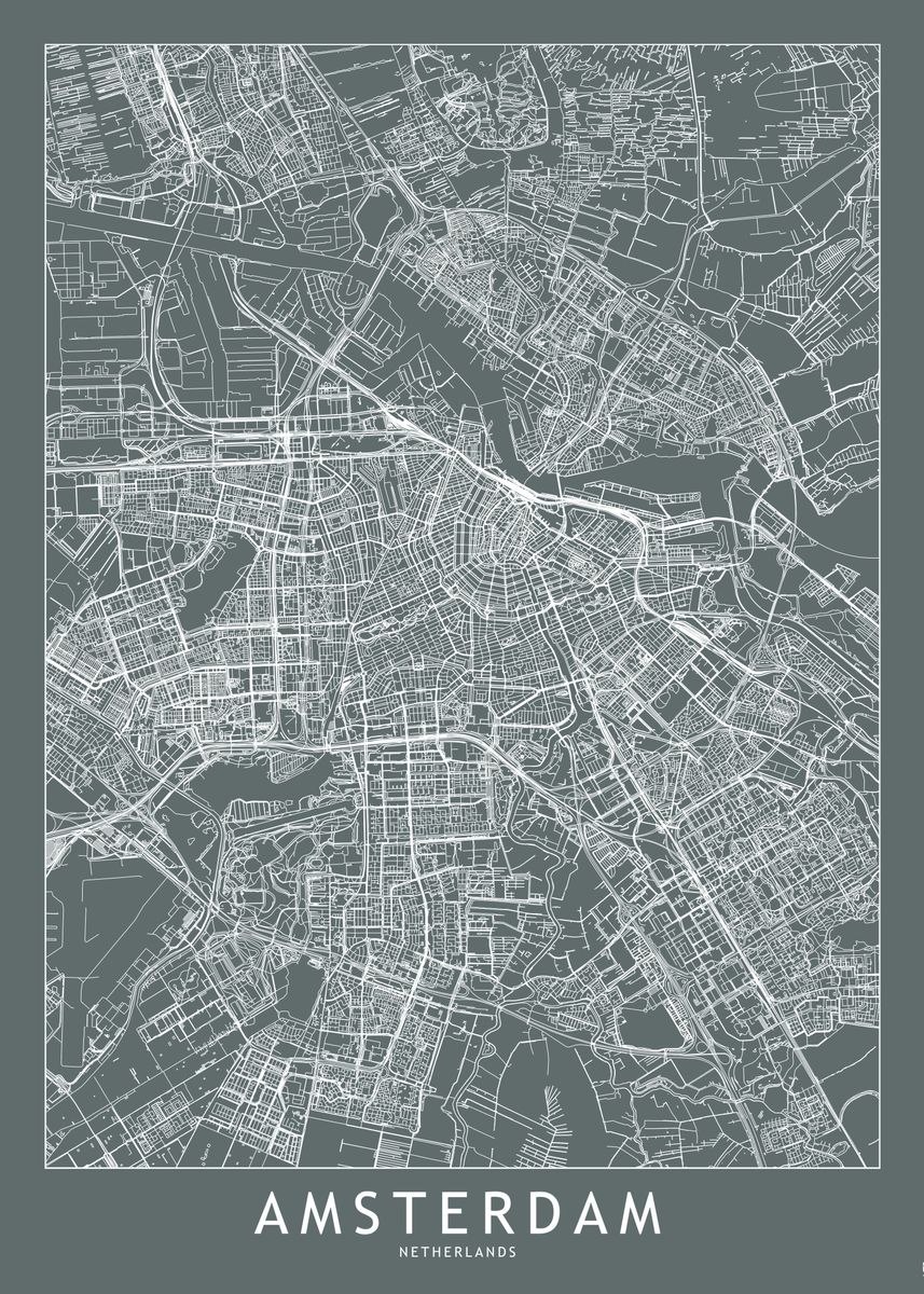 'Amsterdam Grey Map' Poster by Multiplicity Maps | Displate