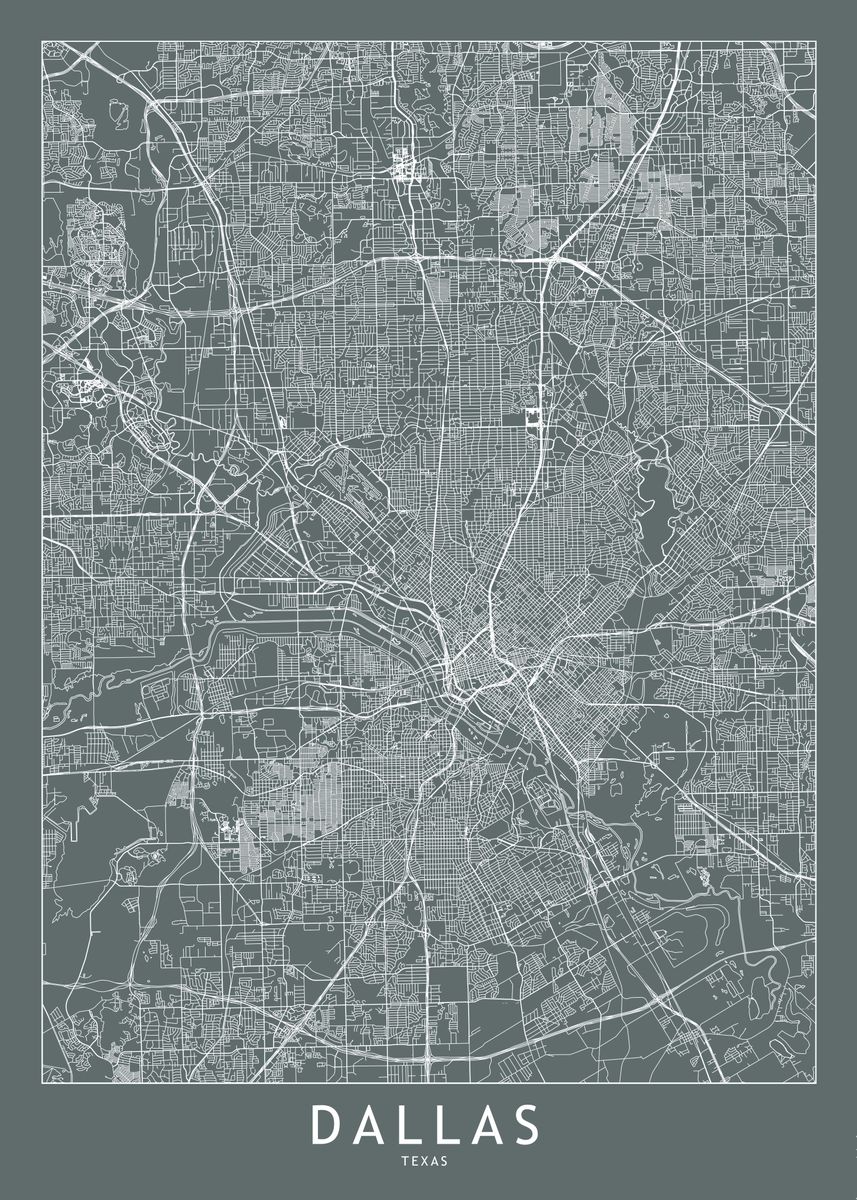 'Dallas Grey Map' Poster by Multiplicity Maps | Displate