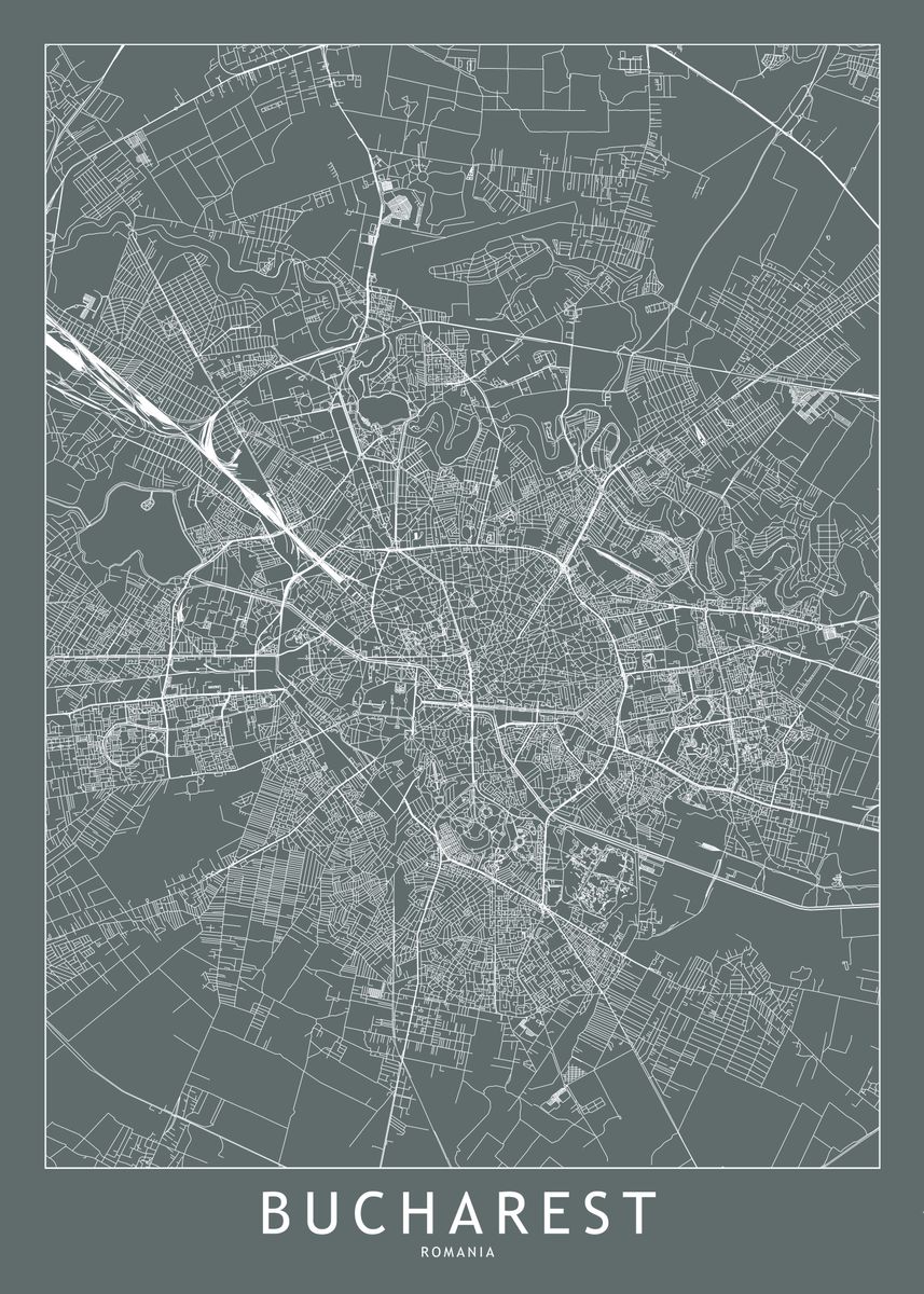'Bucharest Grey Map' Poster by Multiplicity Maps | Displate
