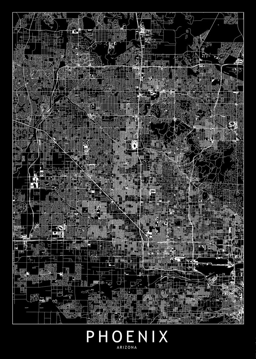 'Phoenix Black Map' Poster, picture, metal print, paint by Multiplicity ...