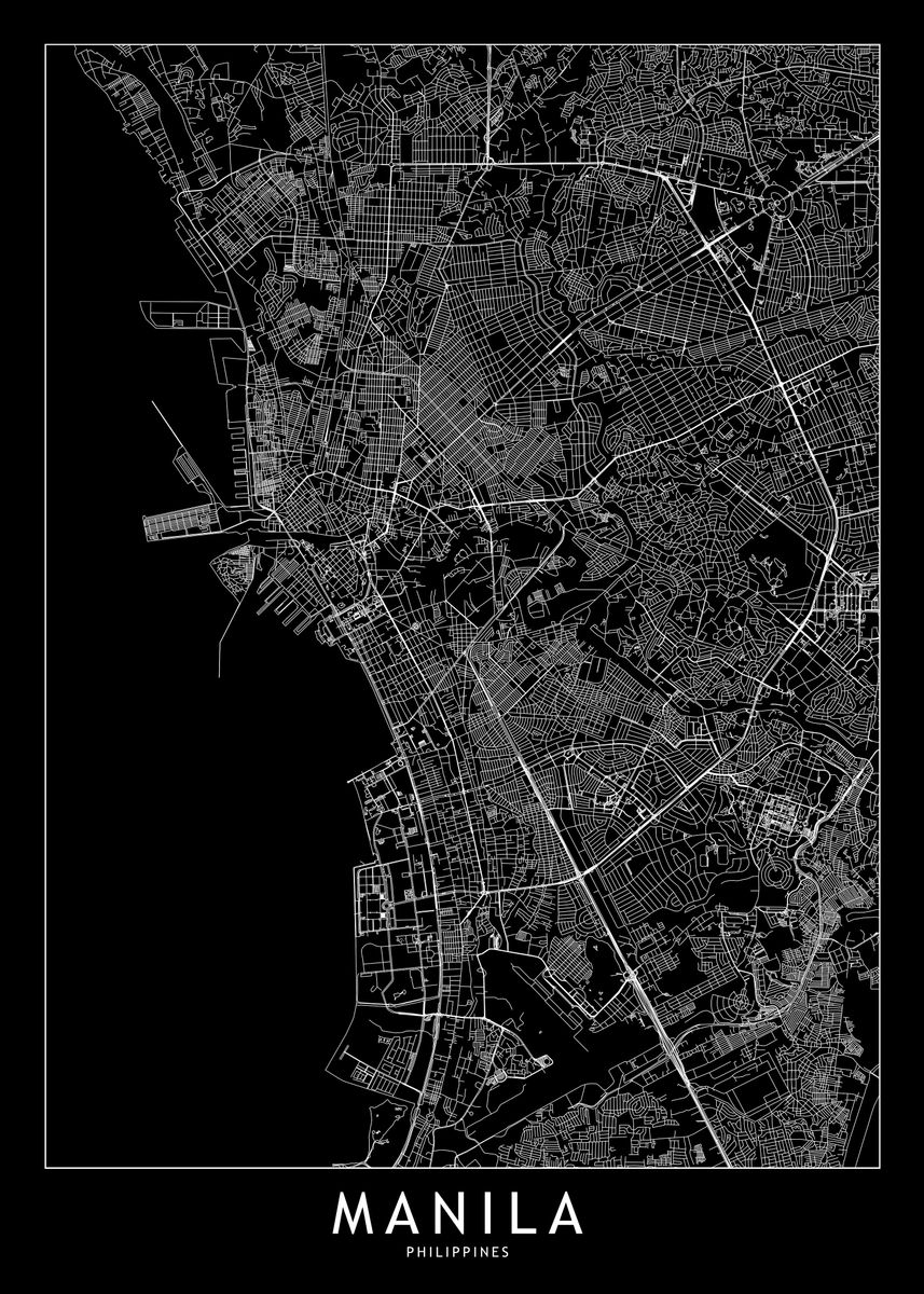 'Manila Black Map' Poster, picture, metal print, paint by Multiplicity ...