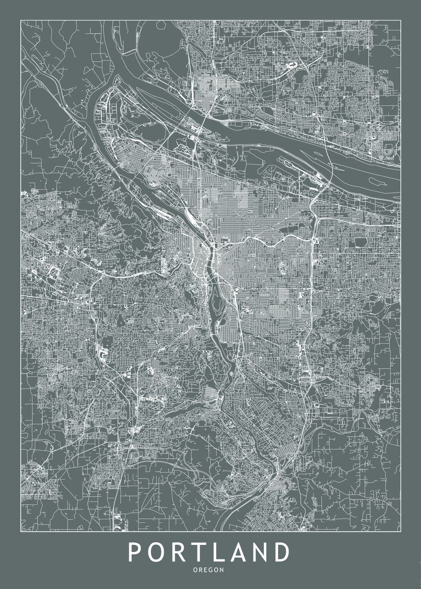 'Portland Grey Map' Poster, picture, metal print, paint by Multiplicity ...