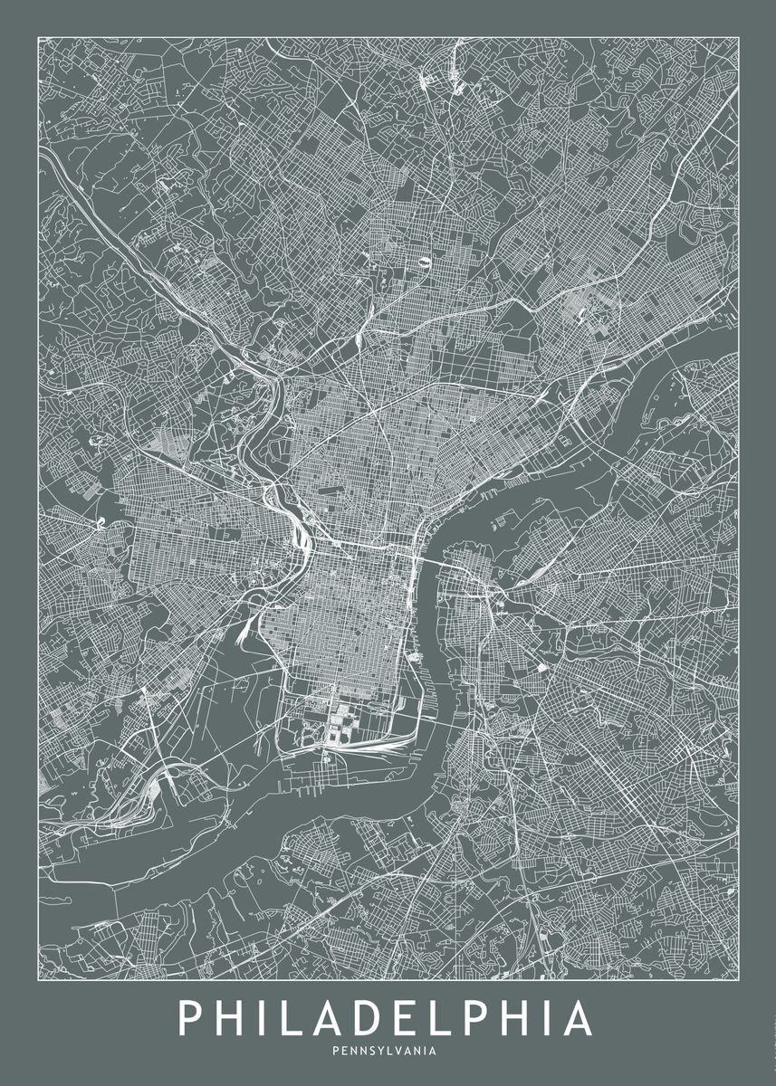 'Philadelphia Grey Map' Poster, picture, metal print, paint by ...