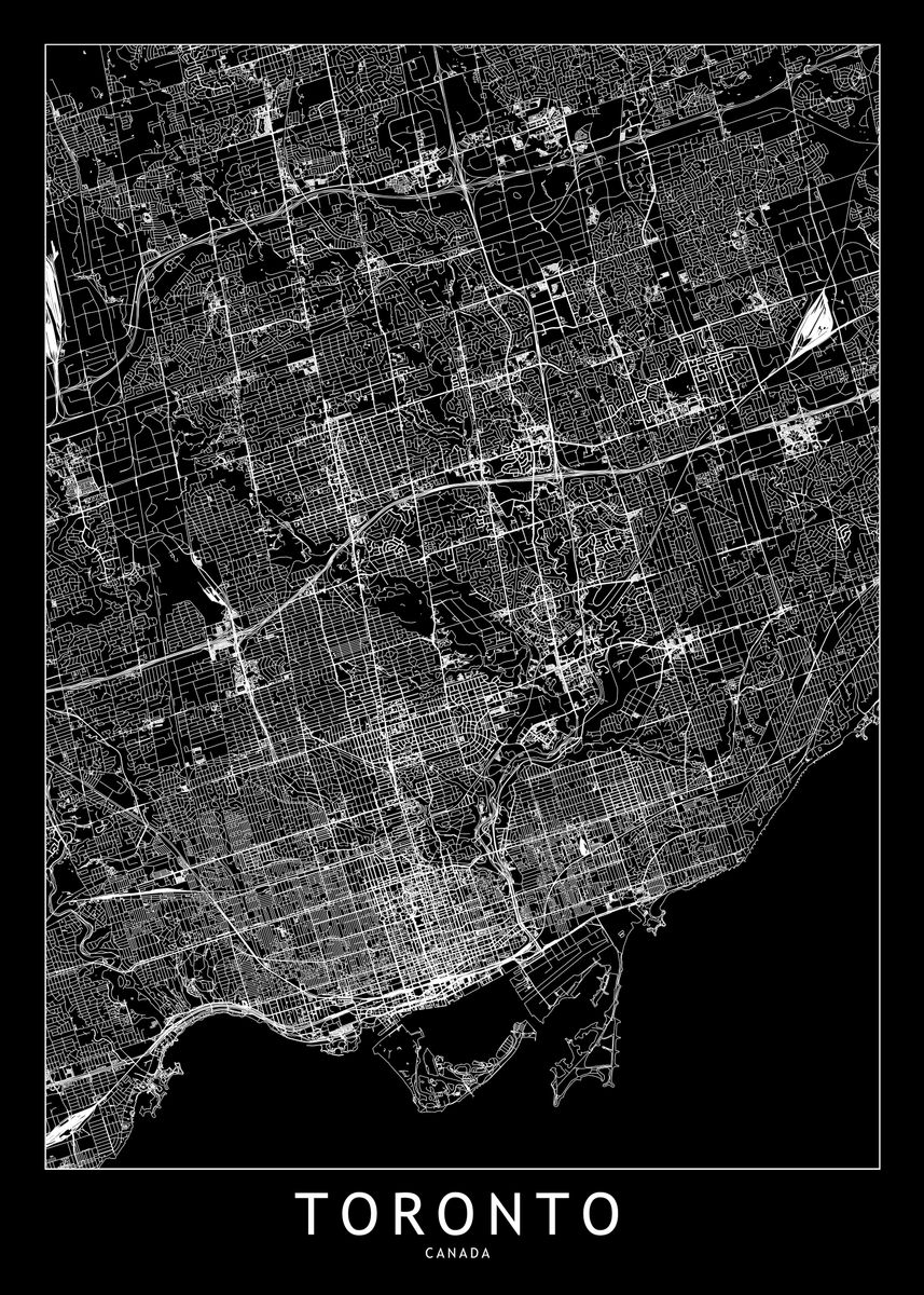 'Toronto Black Map' Poster, picture, metal print, paint by Multiplicity ...