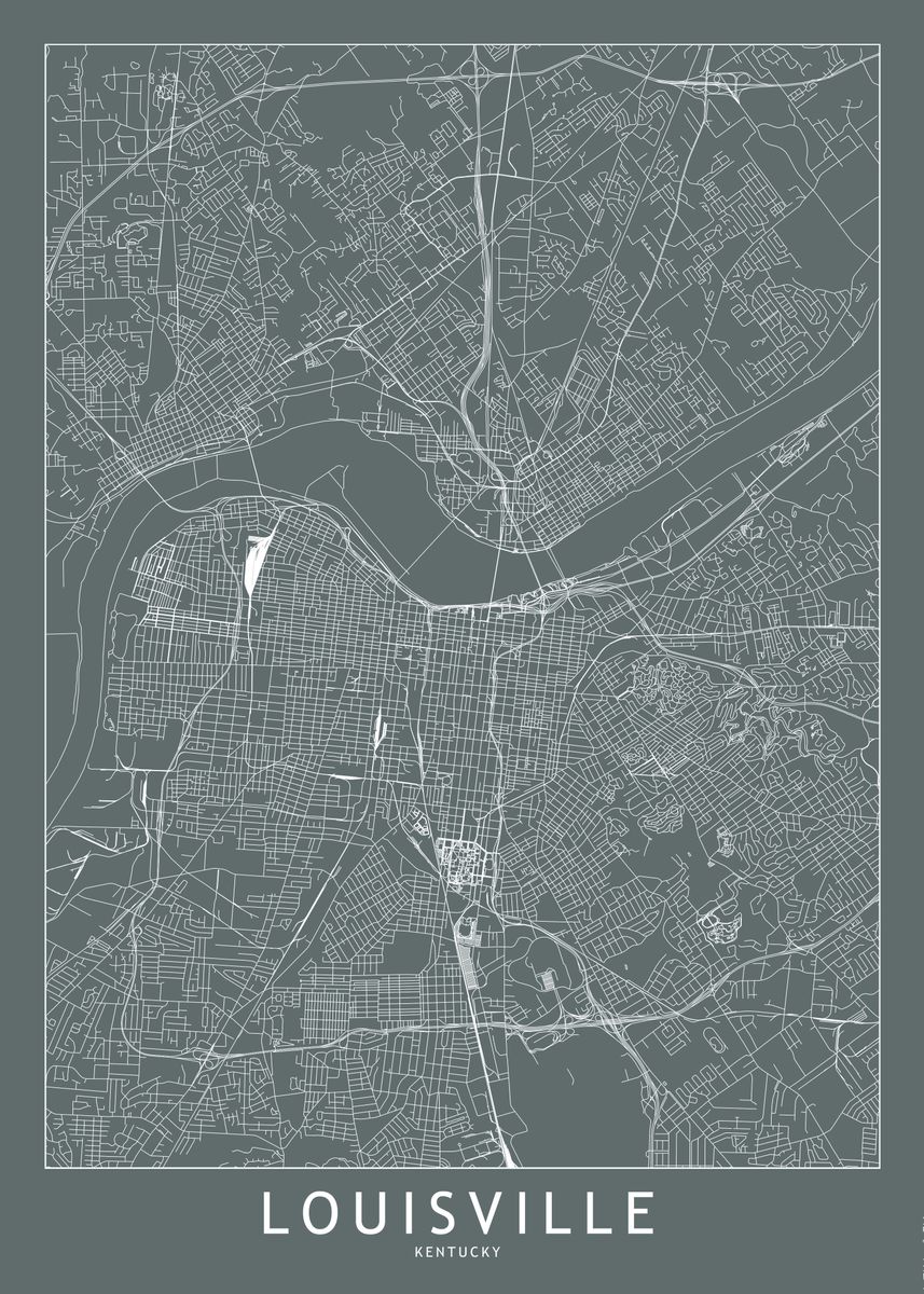 'Louisville Grey Map' Poster, picture, metal print, paint by ...