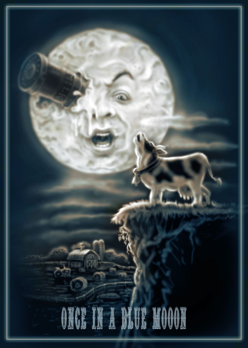'Vintage Blue Mooon Moon' Poster, picture, metal print, paint by Mudge ...