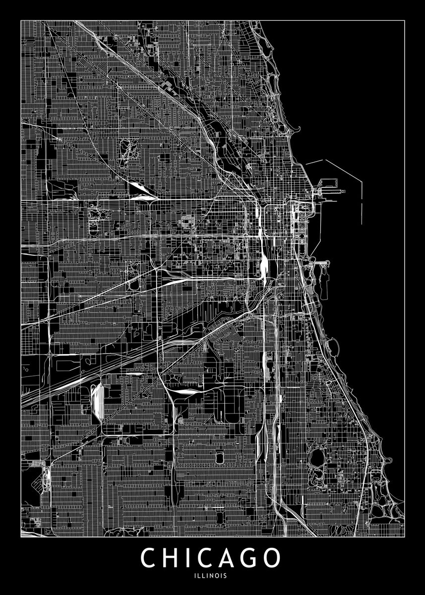 'Chicago Black Map' Poster, picture, metal print, paint by Multiplicity ...