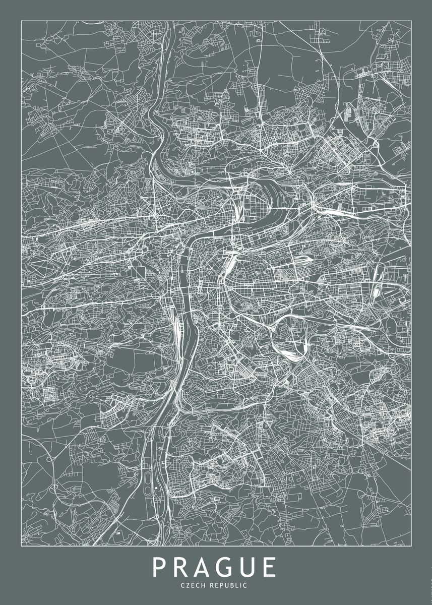 'Prague Grey Map' Poster, picture, metal print, paint by Multiplicity ...