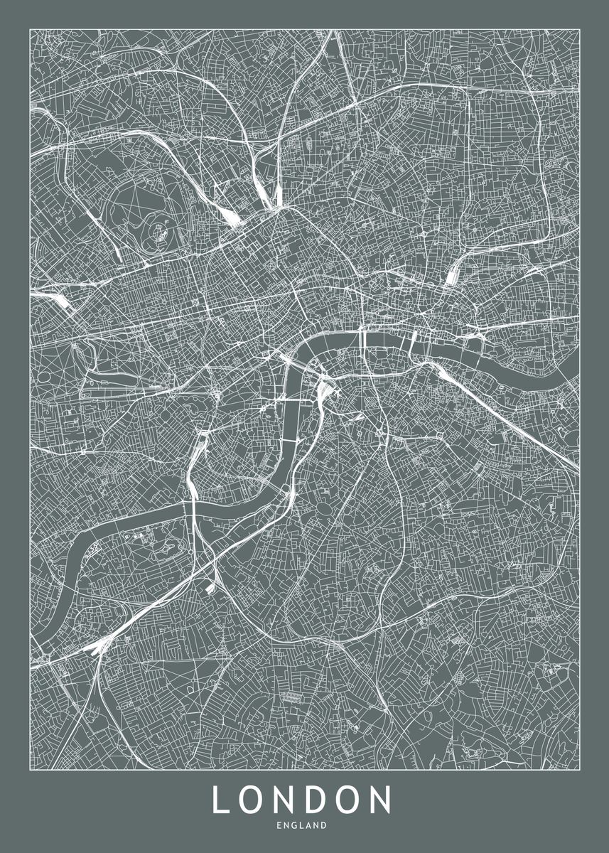 'London Grey Map' Poster, picture, metal print, paint by Multiplicity ...