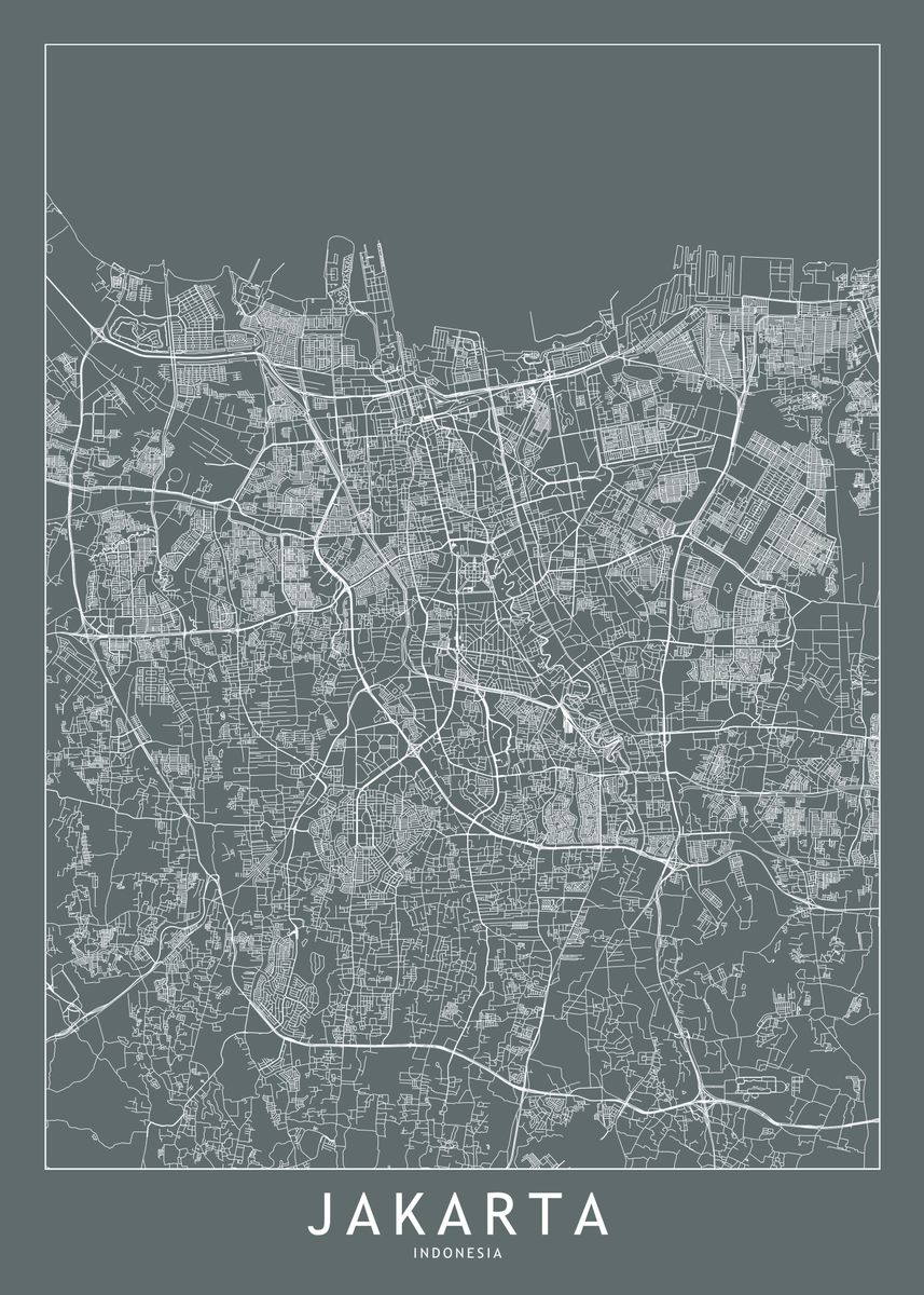 'Jakarta Grey Map' Poster, picture, metal print, paint by Multiplicity ...