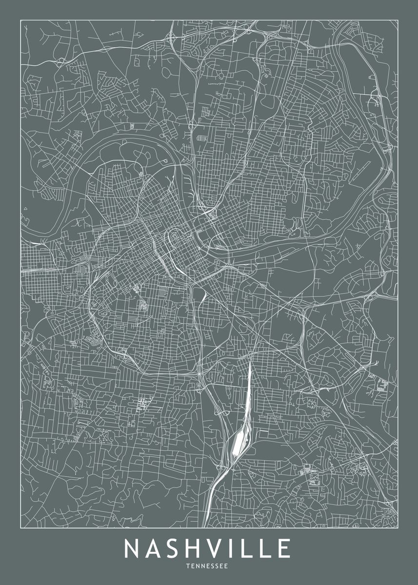 'Nashville Grey Map' Poster, picture, metal print, paint by ...