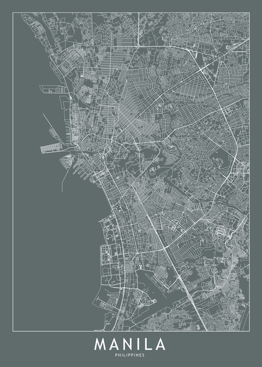 'Manila Grey Map' Poster by Multiplicity Maps | Displate