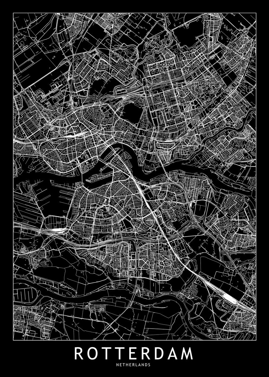 'Rotterdam Black Map' Poster, picture, metal print, paint by ...