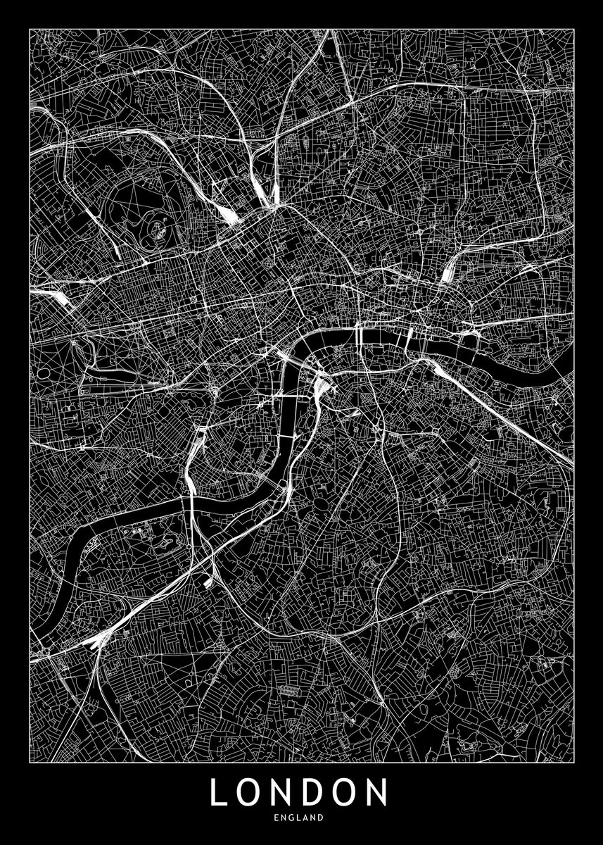 'London Black Map' Poster, picture, metal print, paint by Multiplicity ...