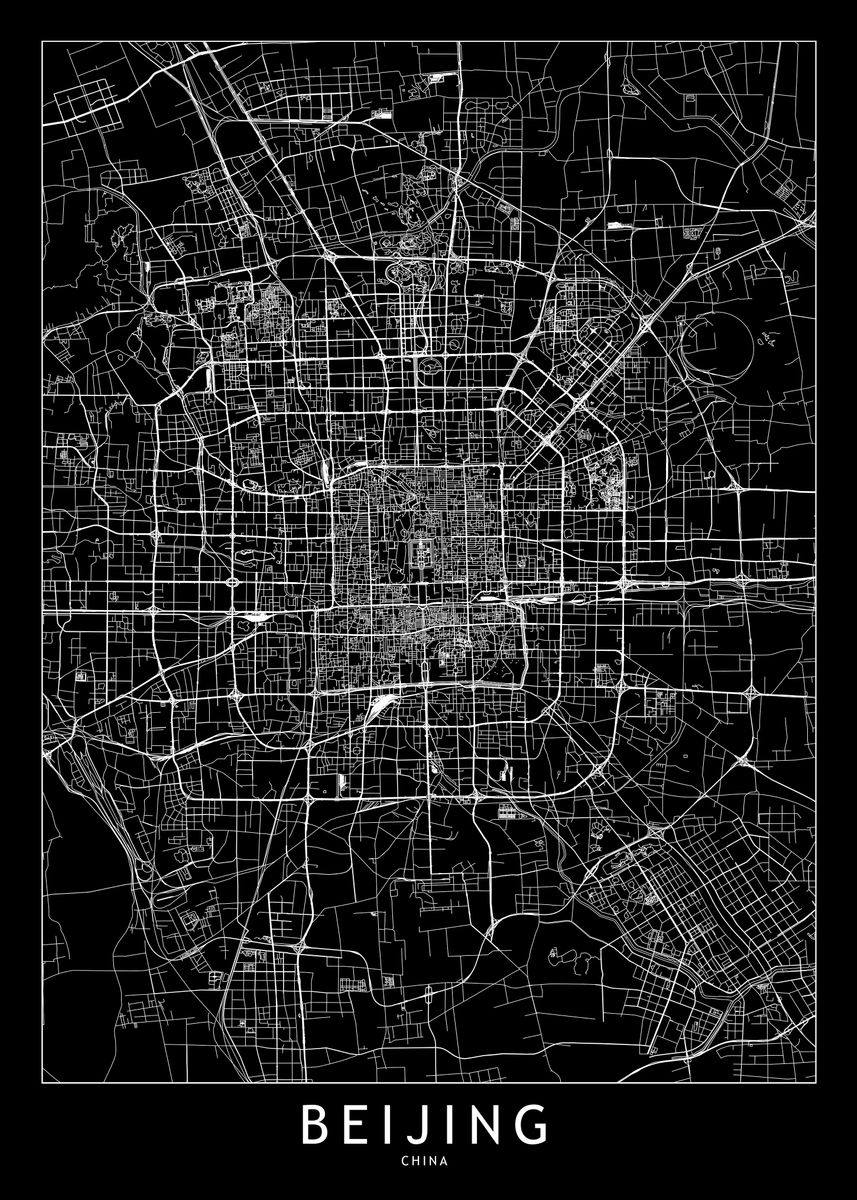 'Beijing Black Map' Poster, picture, metal print, paint by Multiplicity ...