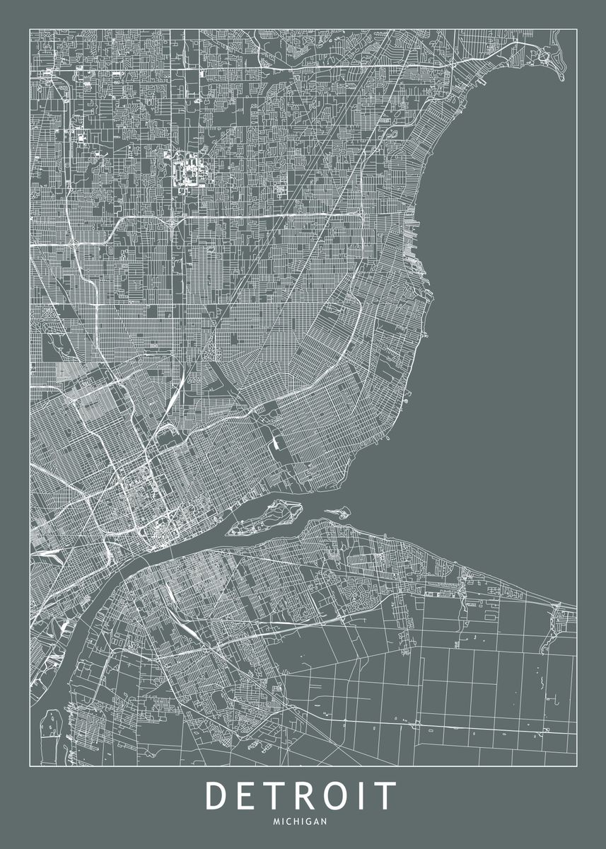 'Detroit Grey Map' Poster, picture, metal print, paint by Multiplicity ...