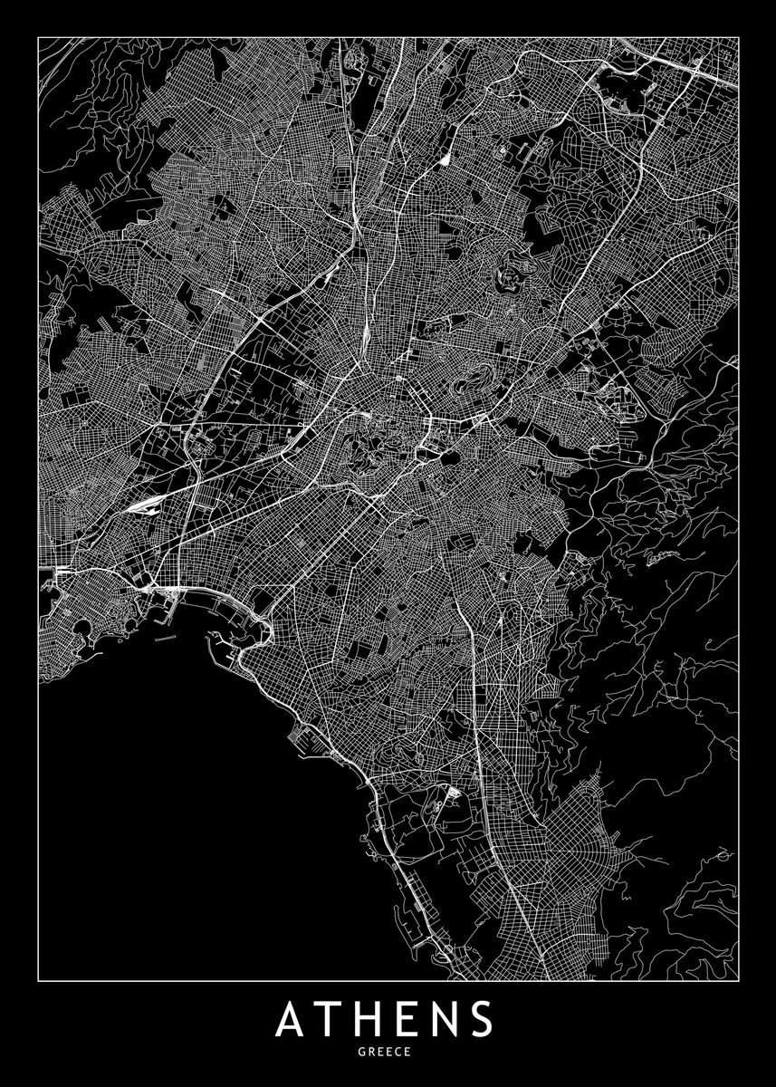 'Athens Black Map' Poster, picture, metal print, paint by Multiplicity ...