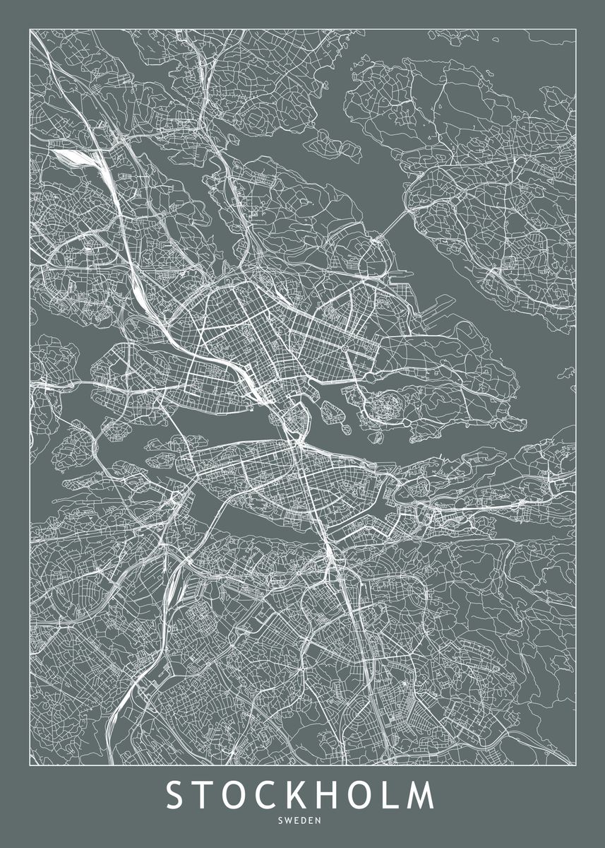 'Stockholm Grey Map' Poster, picture, metal print, paint by ...