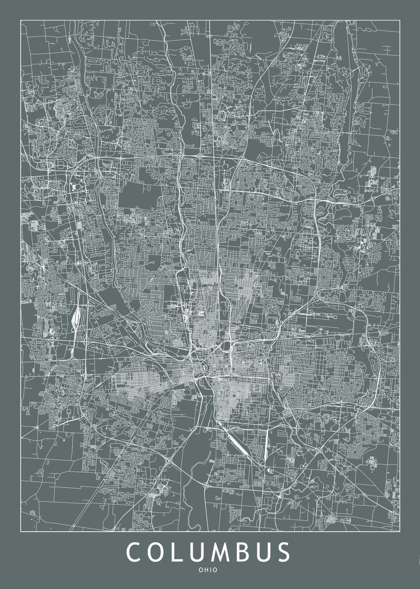 'Columbus Grey Map' Poster, picture, metal print, paint by Multiplicity ...