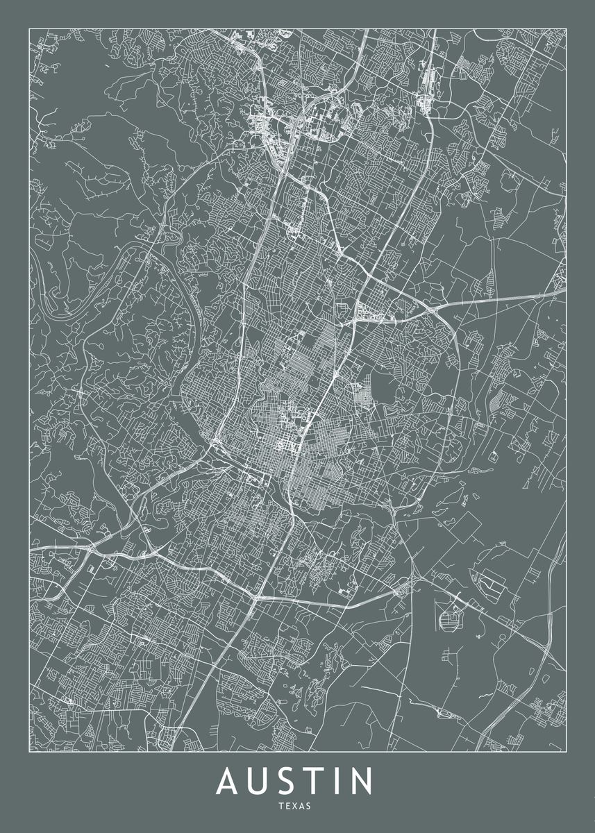 'Austin Grey Map' Poster by Multiplicity Maps | Displate