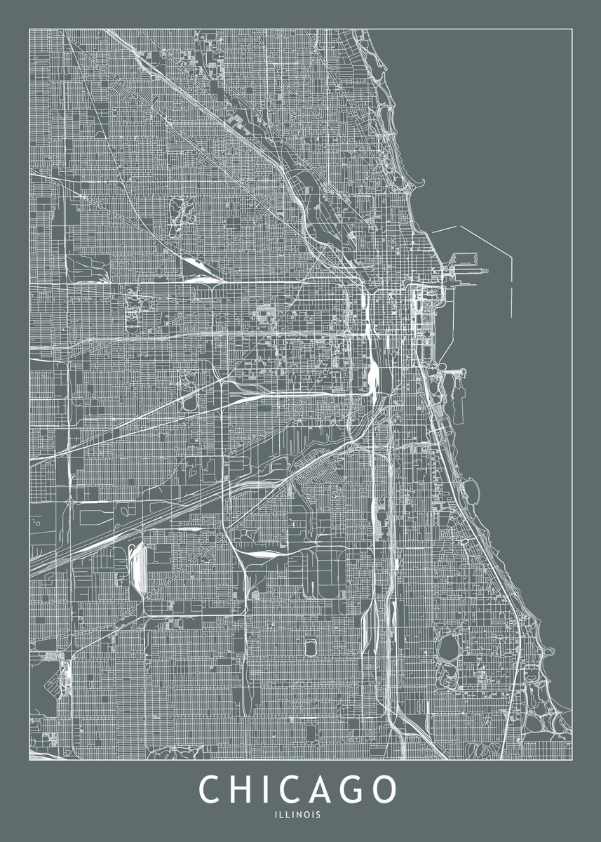 'Chicago Grey Map' Poster, picture, metal print, paint by Multiplicity ...