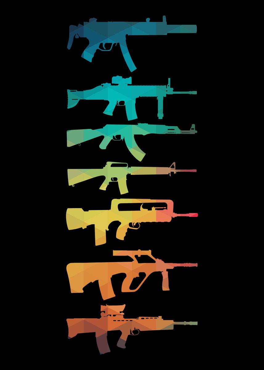 'Rainbow guns' Poster, picture, metal print, paint by AdiDsgn | Displate