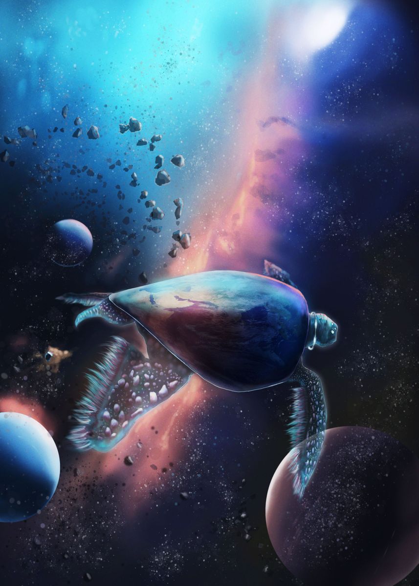 'Earth on a turtle back' Poster, picture, metal print, paint by Bogdan ...