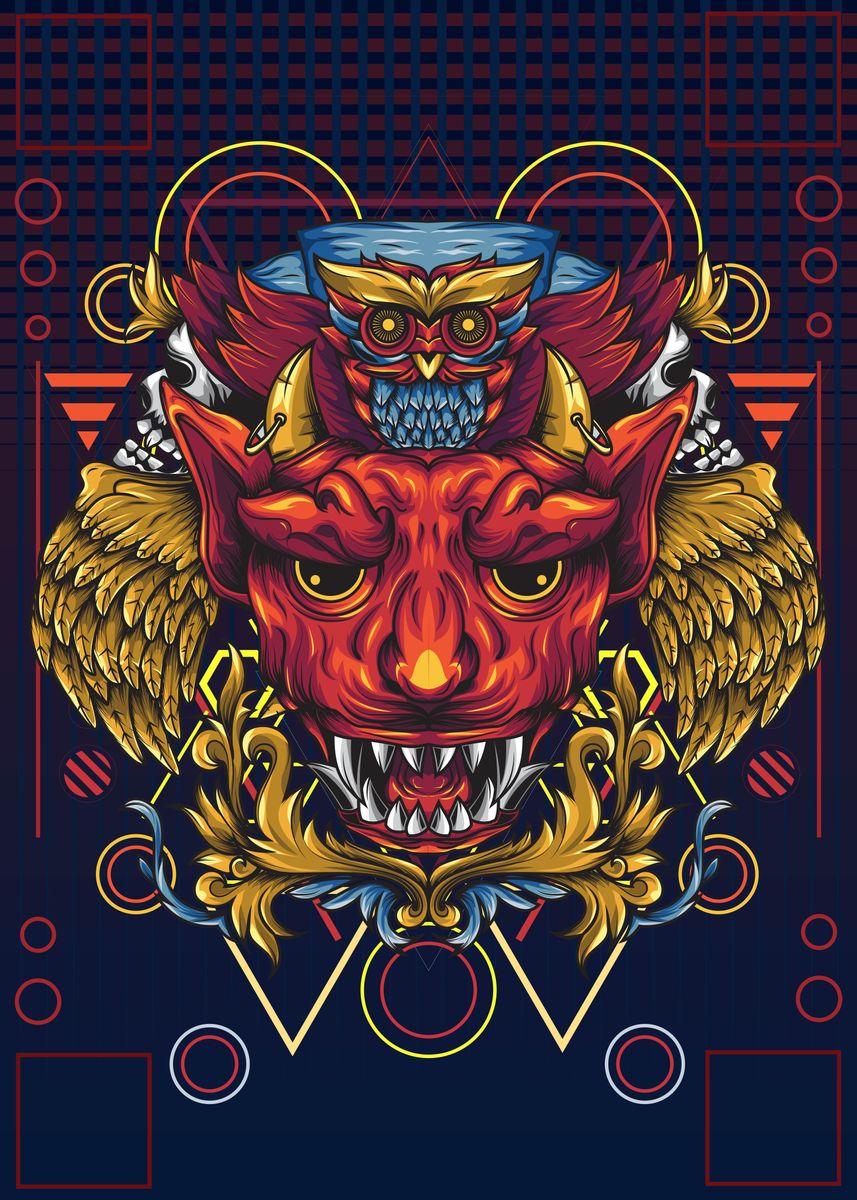 'Owls Demon Ornamental' Poster by Dwi Krisdiantoro | Displate