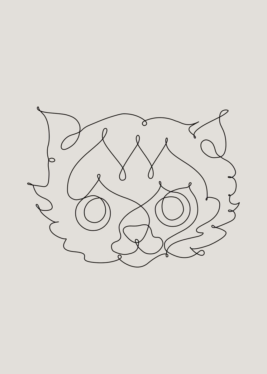 ' One Line Cat' Poster, picture, metal print, paint by Chalermphol ...