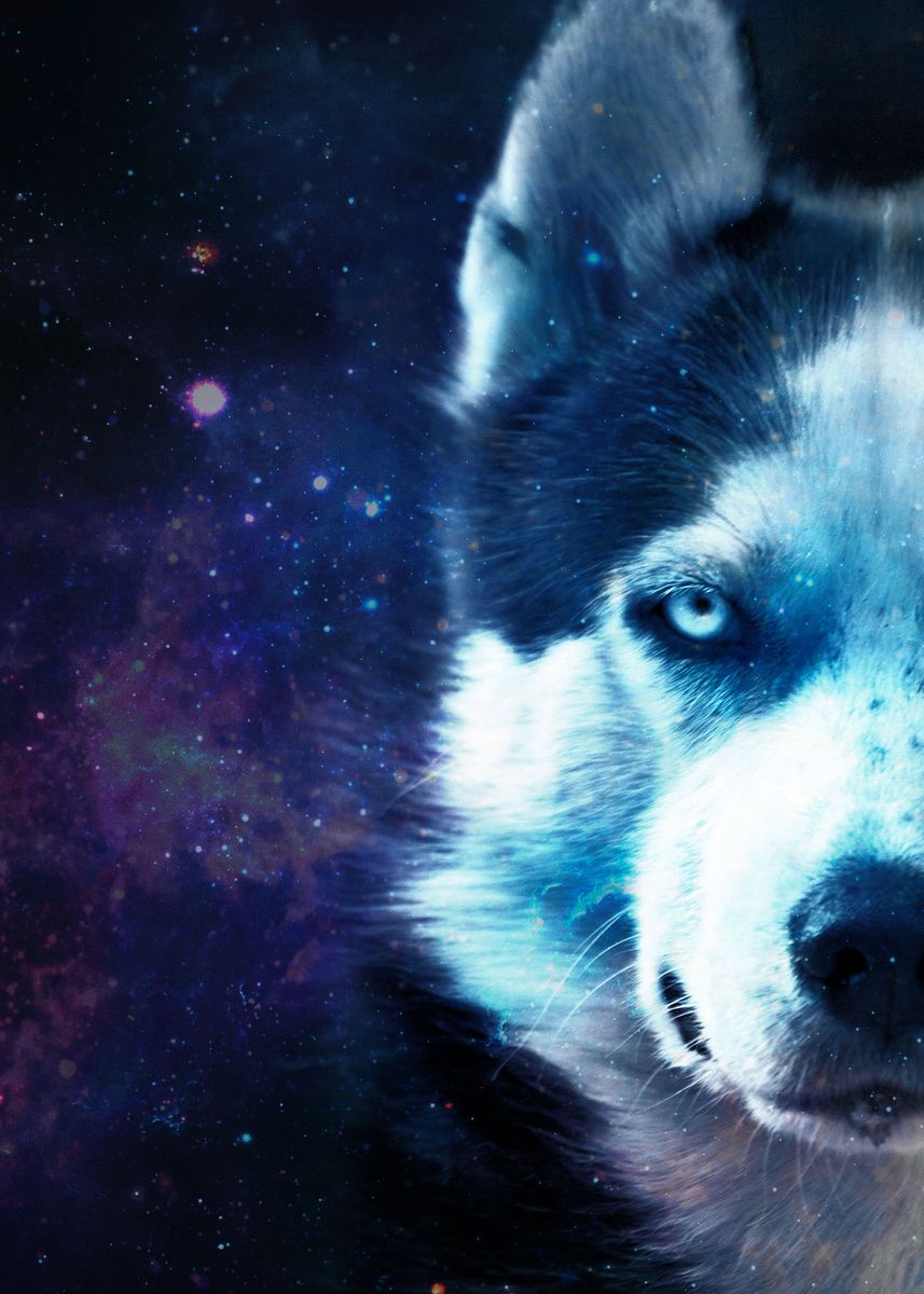 'Galaxy Wolf Blue' Poster, picture, metal print, paint by Nelva Andrea ...