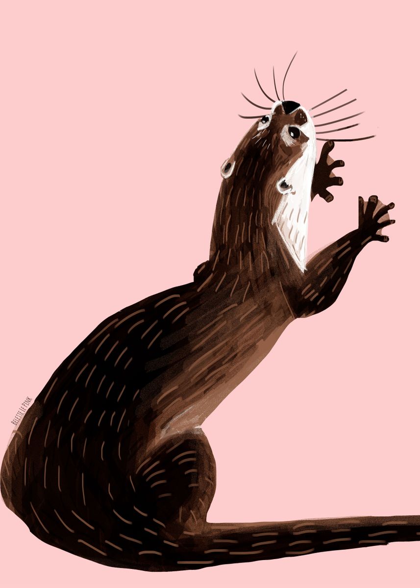 'Asiatic otter in Pink' Poster by Belette Le Pink | Displate